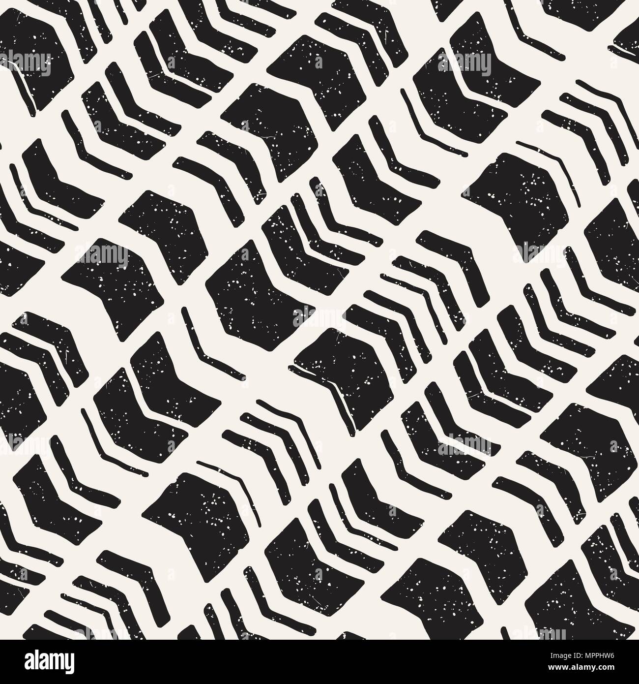Vector seamless freehand pattern. Doodle monochrome print with hand ...
