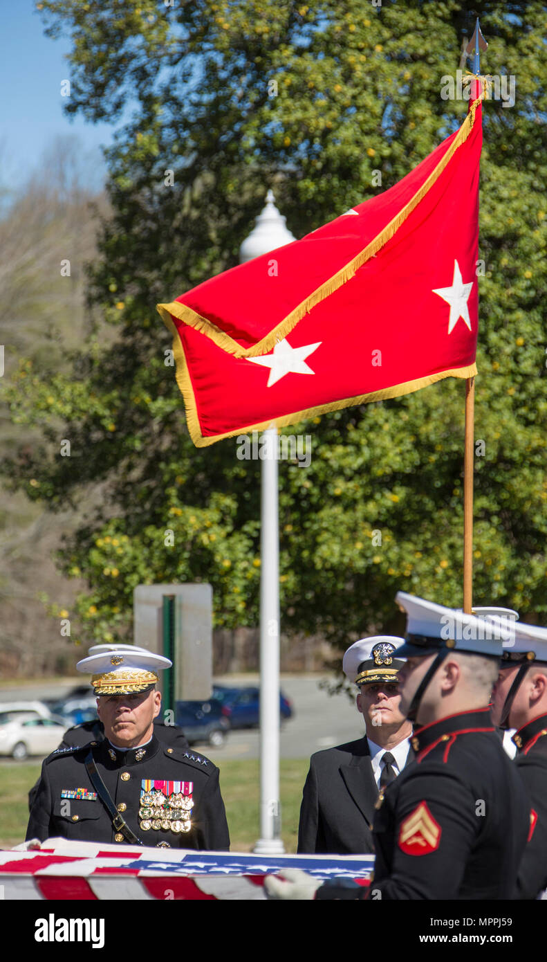 A three star flag is flown during the memorial service for retired Lt ...
