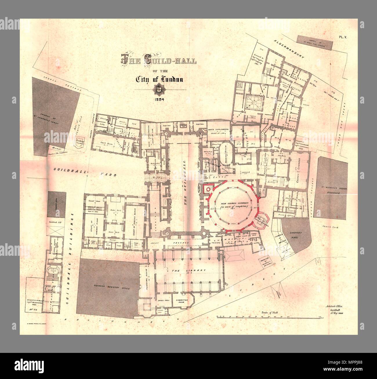 The Guild-Hall of the City of London, Plan, 1884, (1886). Artist ...