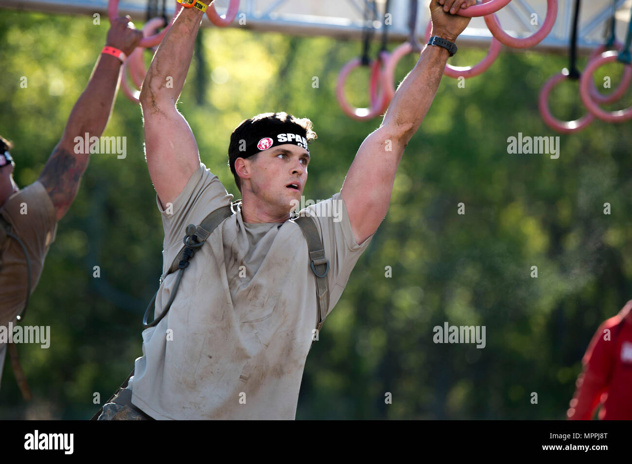 A U.S. Army Ranger competes in the Spartan Race during the Best Ranger ...