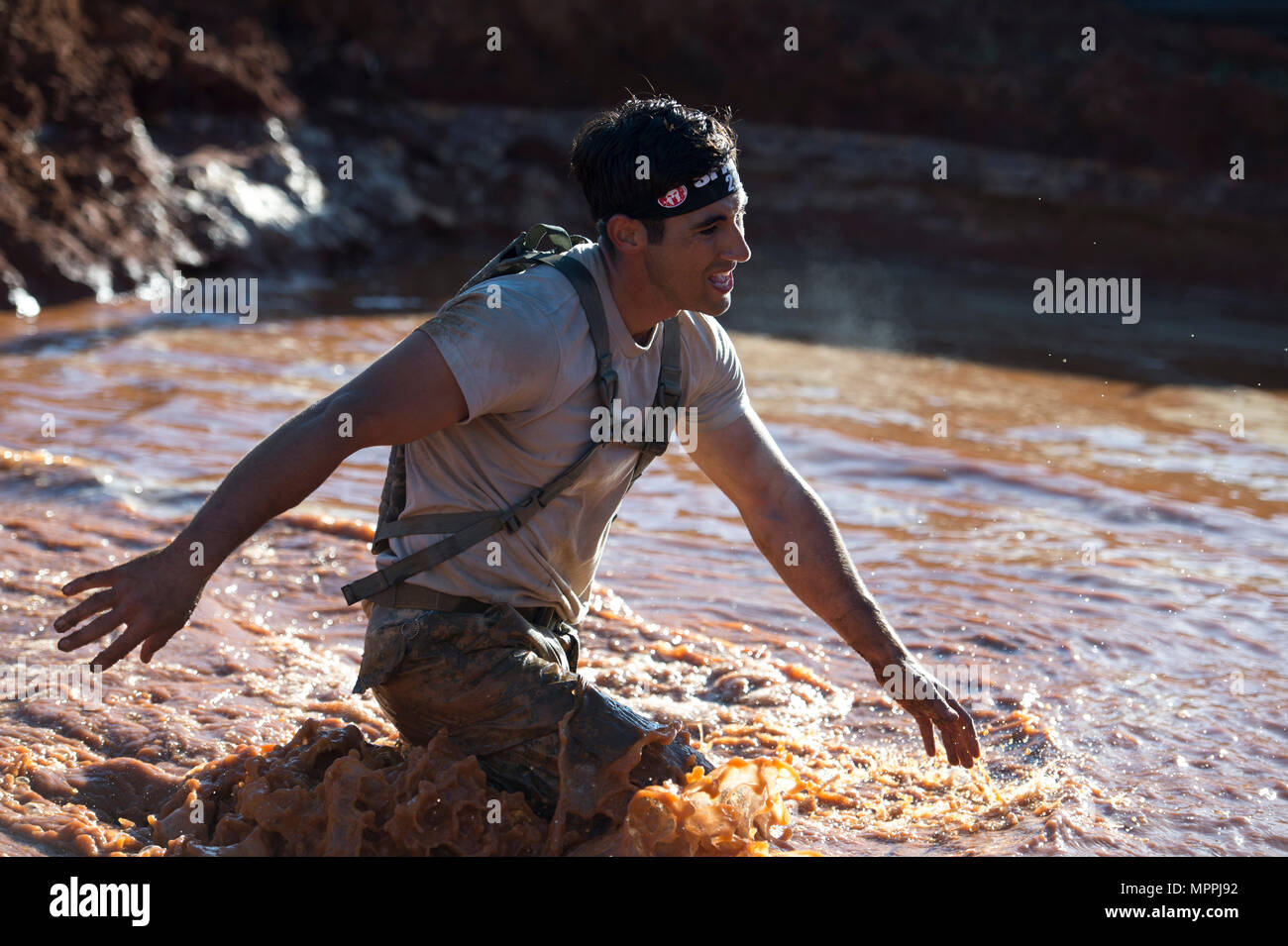 A U.S. Army Ranger competes in the Spartan Race during the Best Ranger ...