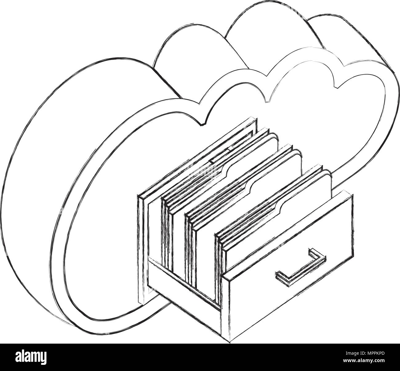 cloud computing with drawer and folders isometric icon vector ...