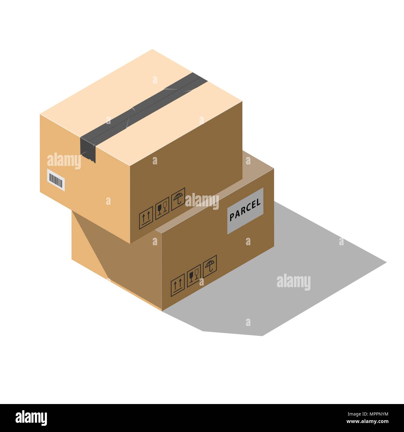 Two vector isometric cardboard parcel boxes isolated on white ...