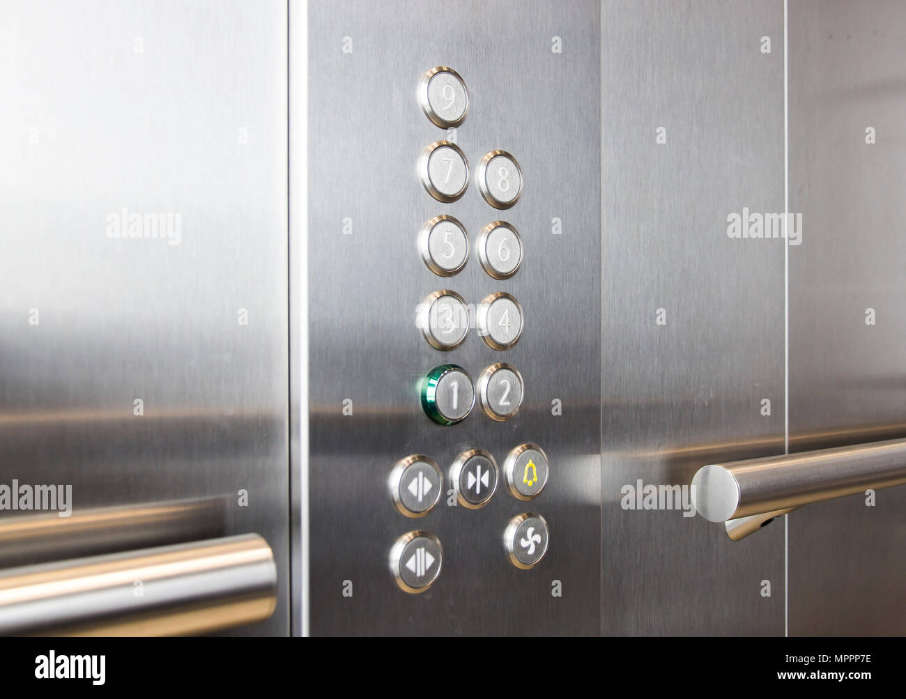Inside elevator buttons and handrails Stock Photo - Alamy