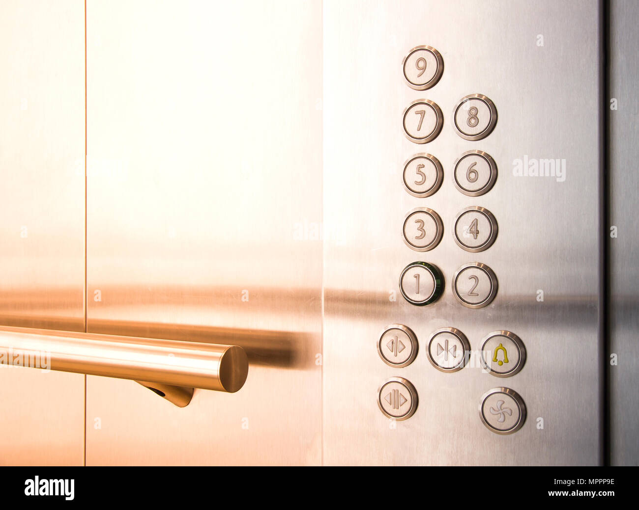 Inside elevator buttons and handrails Stock Photo - Alamy