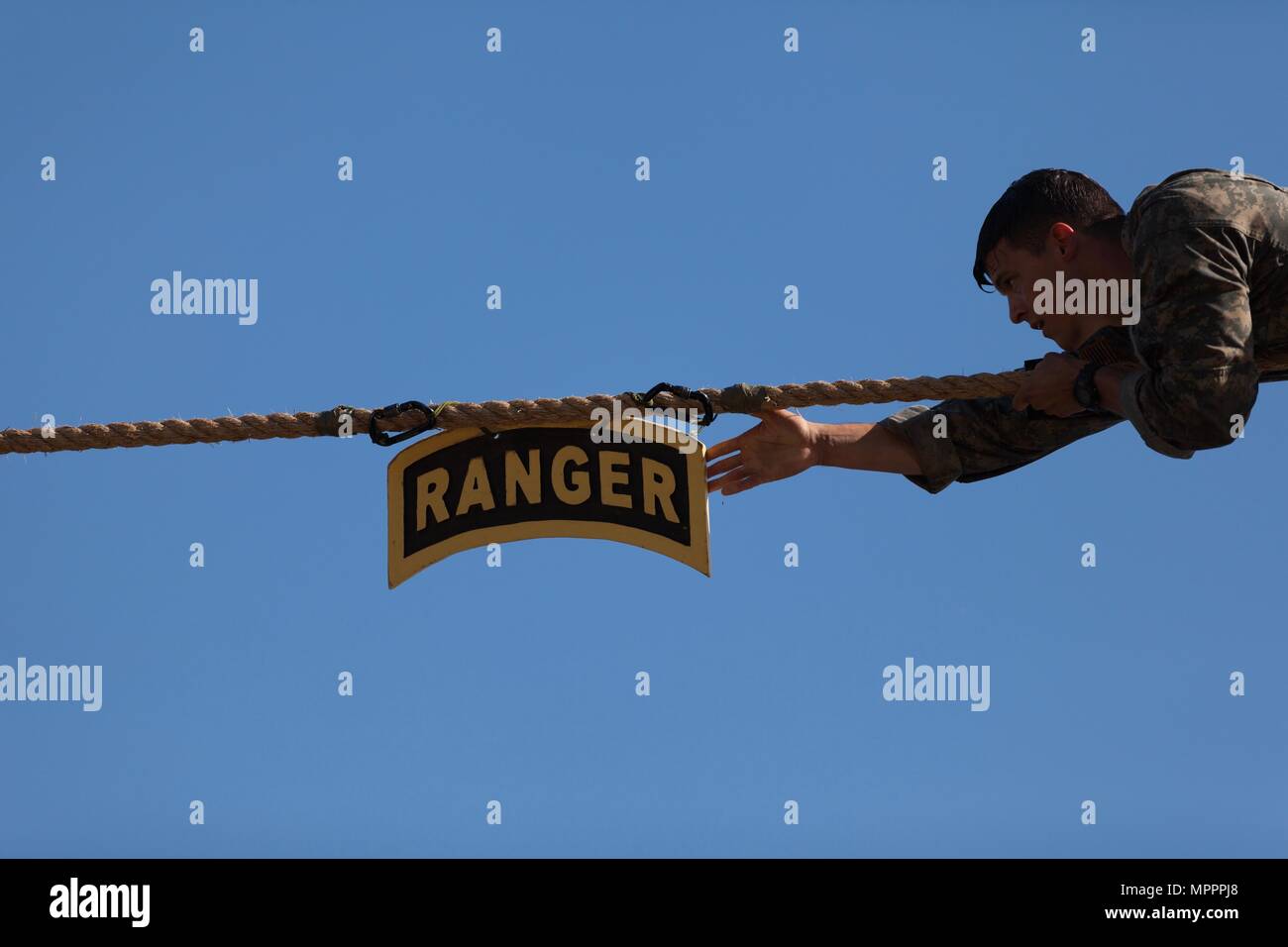 A U.S. Army Ranger touches the Ranger tab during the Best Ranger ...