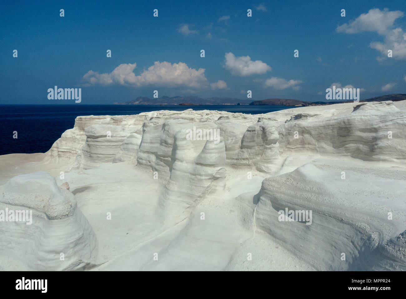 Greece, Cyclades Islands, Milos, 09/13/2012: the white rock of ...