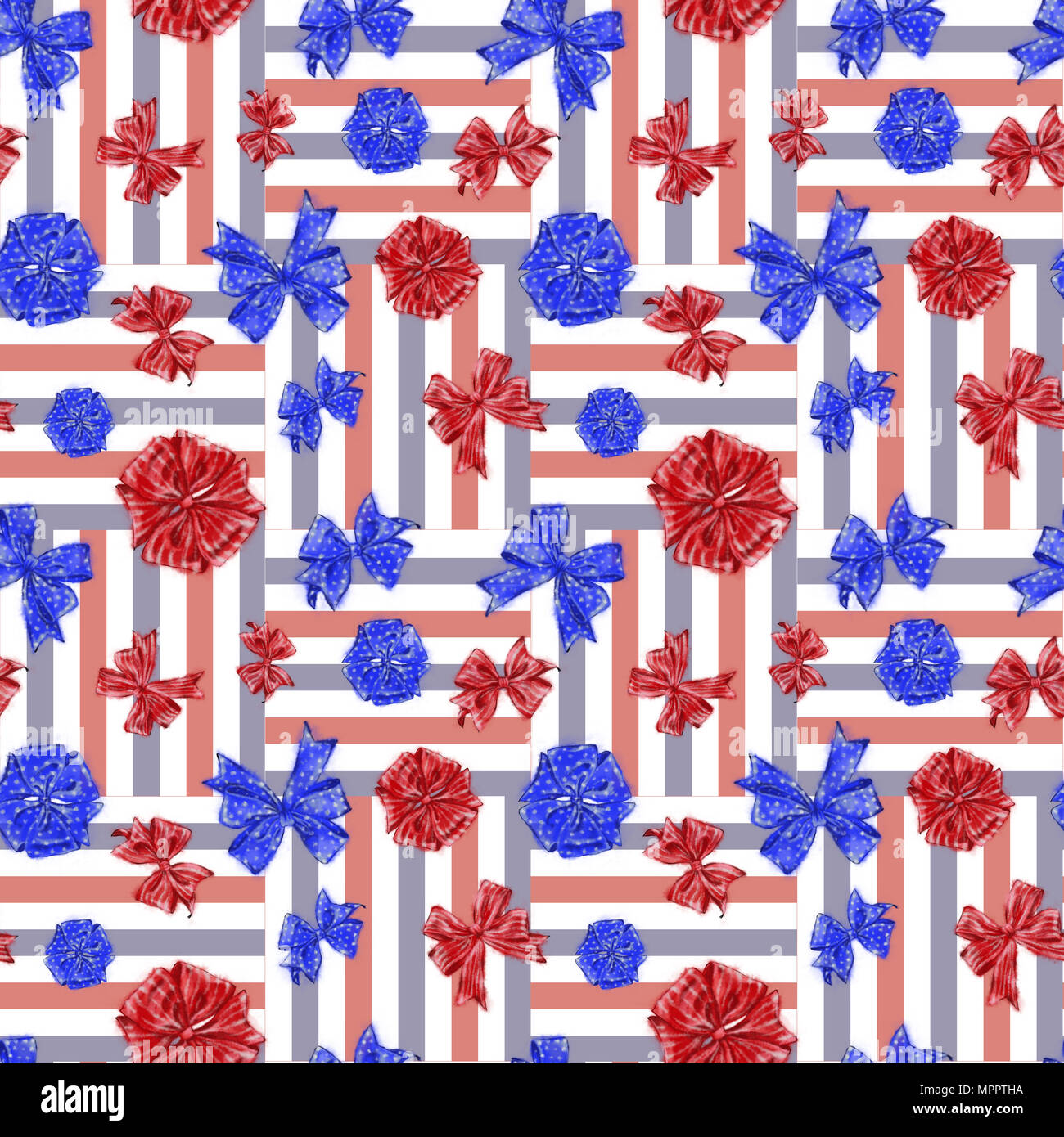 Fourth of July Seamless Pattern with Stripes and Stars Bows on Tricolor ...