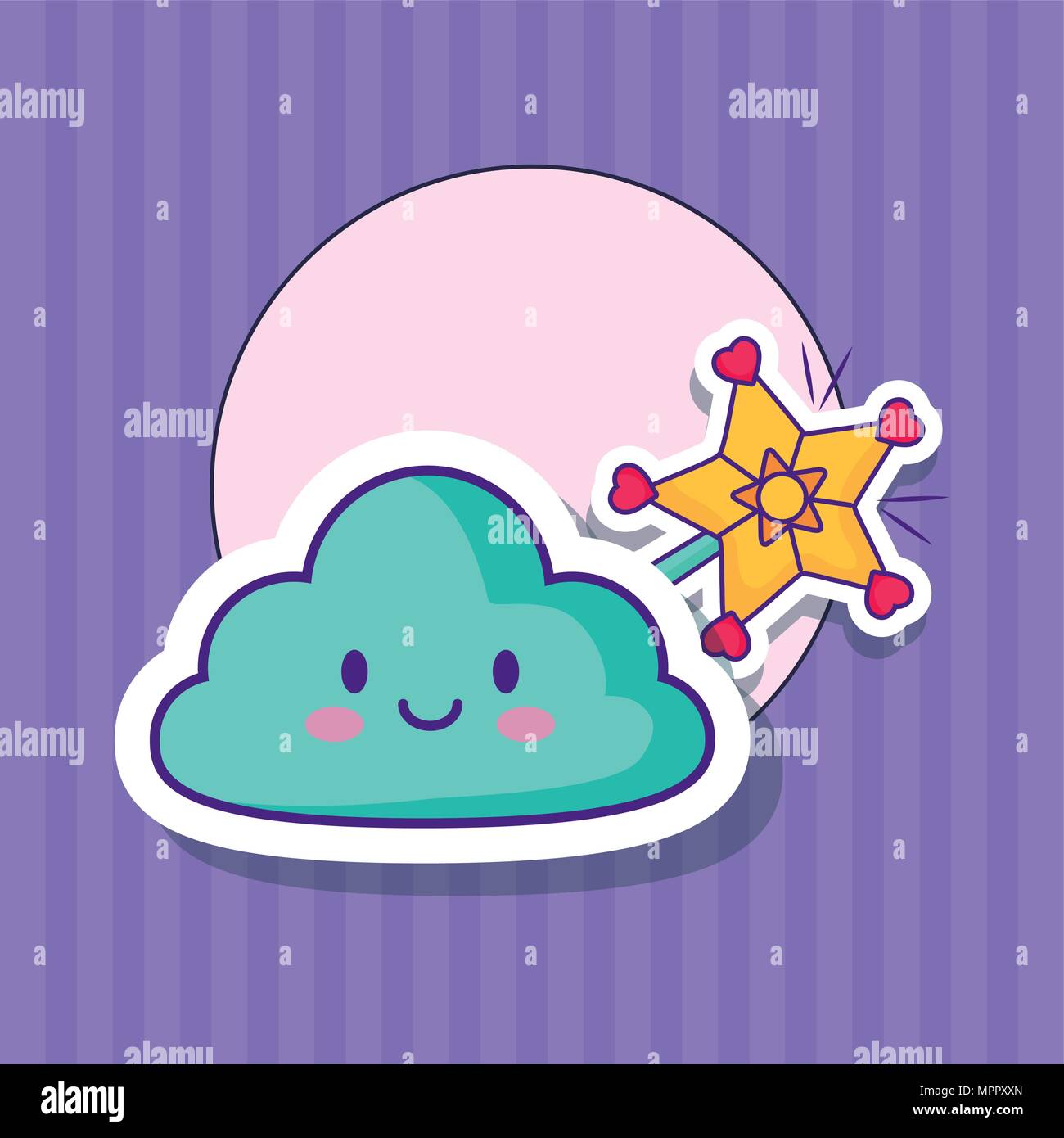 kawaii cloud and magic wand over purple background, colorful design ...