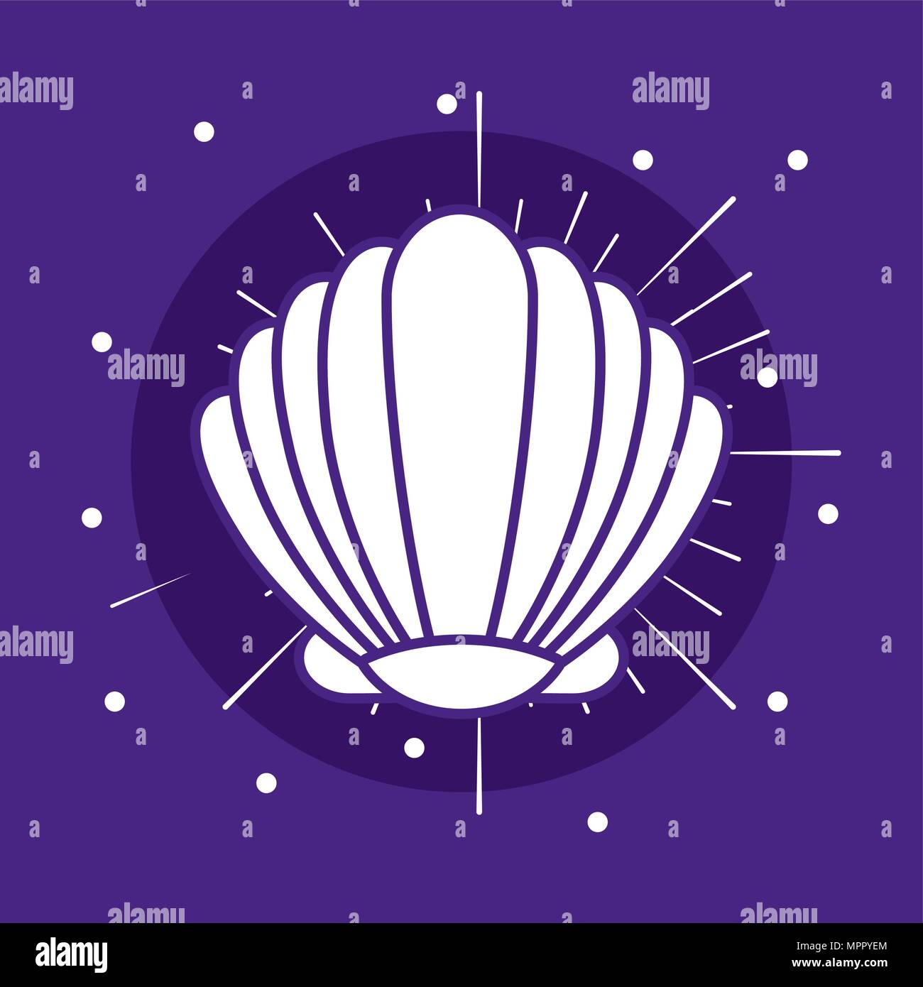 seashell icon over purple background, colorful line design. vector ...