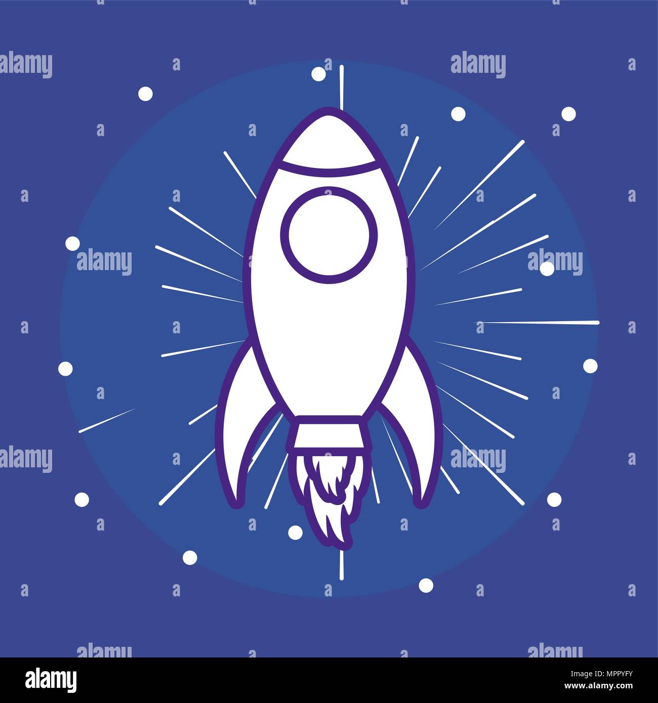 space rocket icon over blue background, colorful line design. vector ...