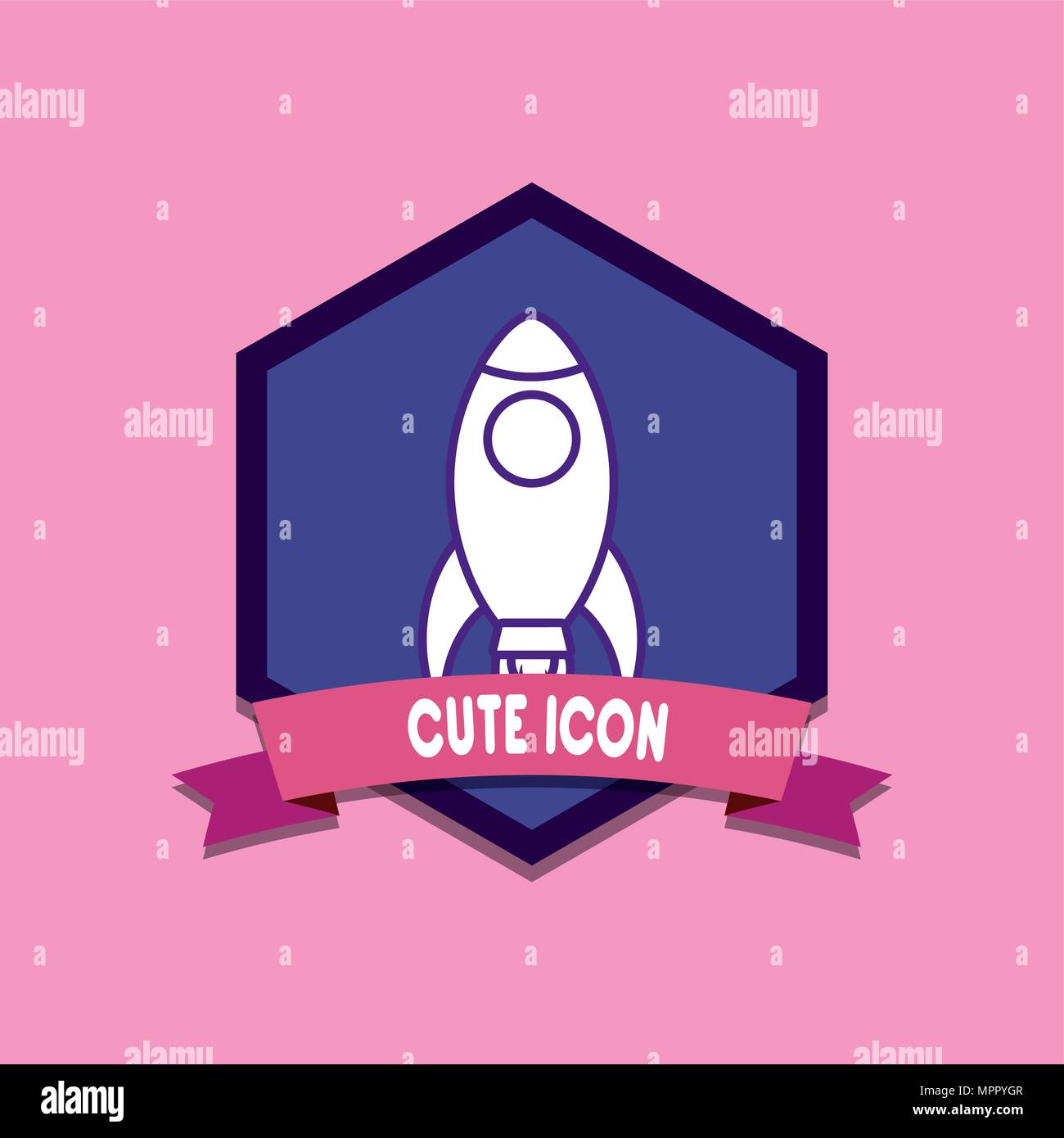 emblem with rocket icon over pink background, colorful design. vector ...