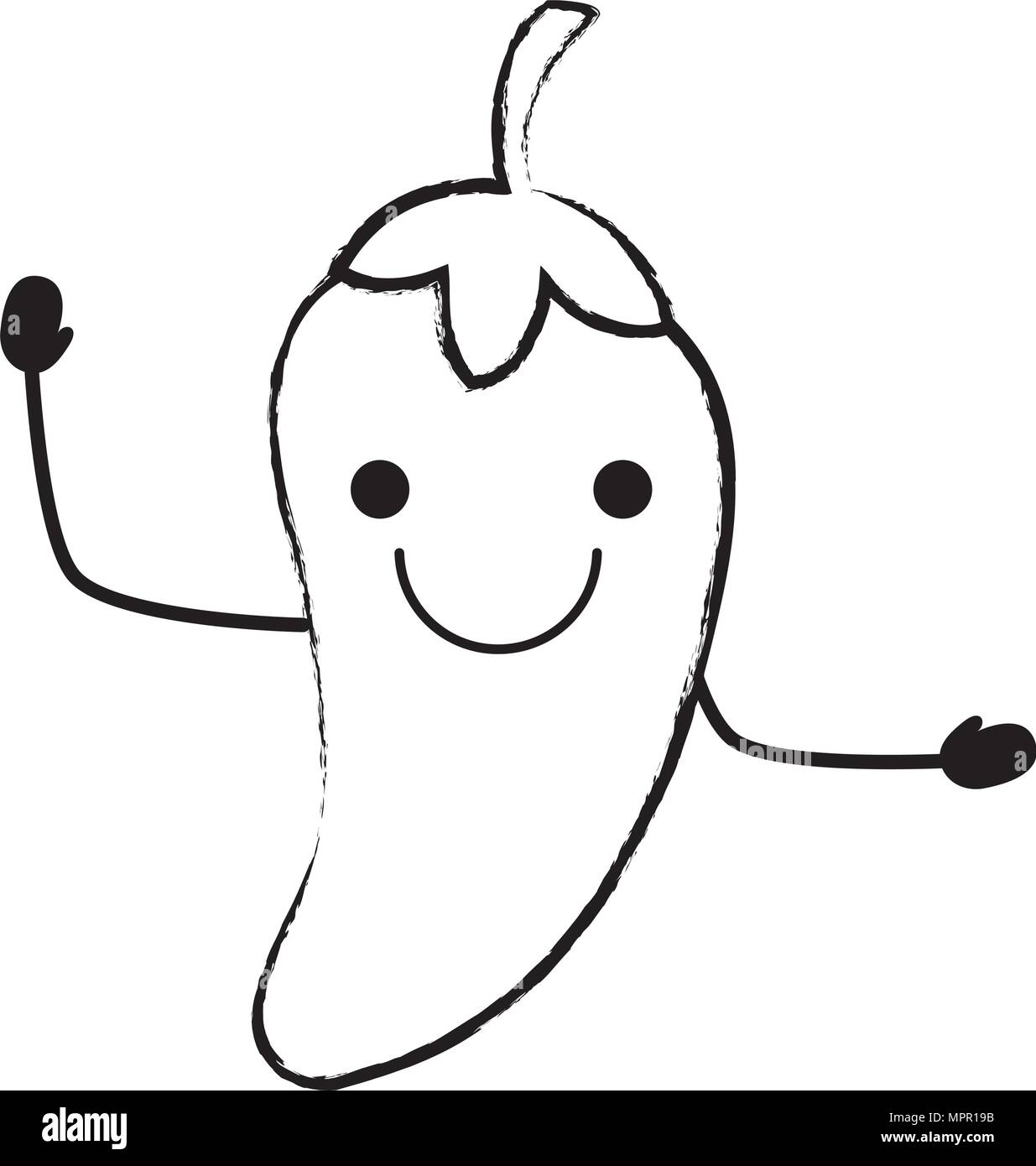 Kawaii happy chili icon over white background, vector illustration ...