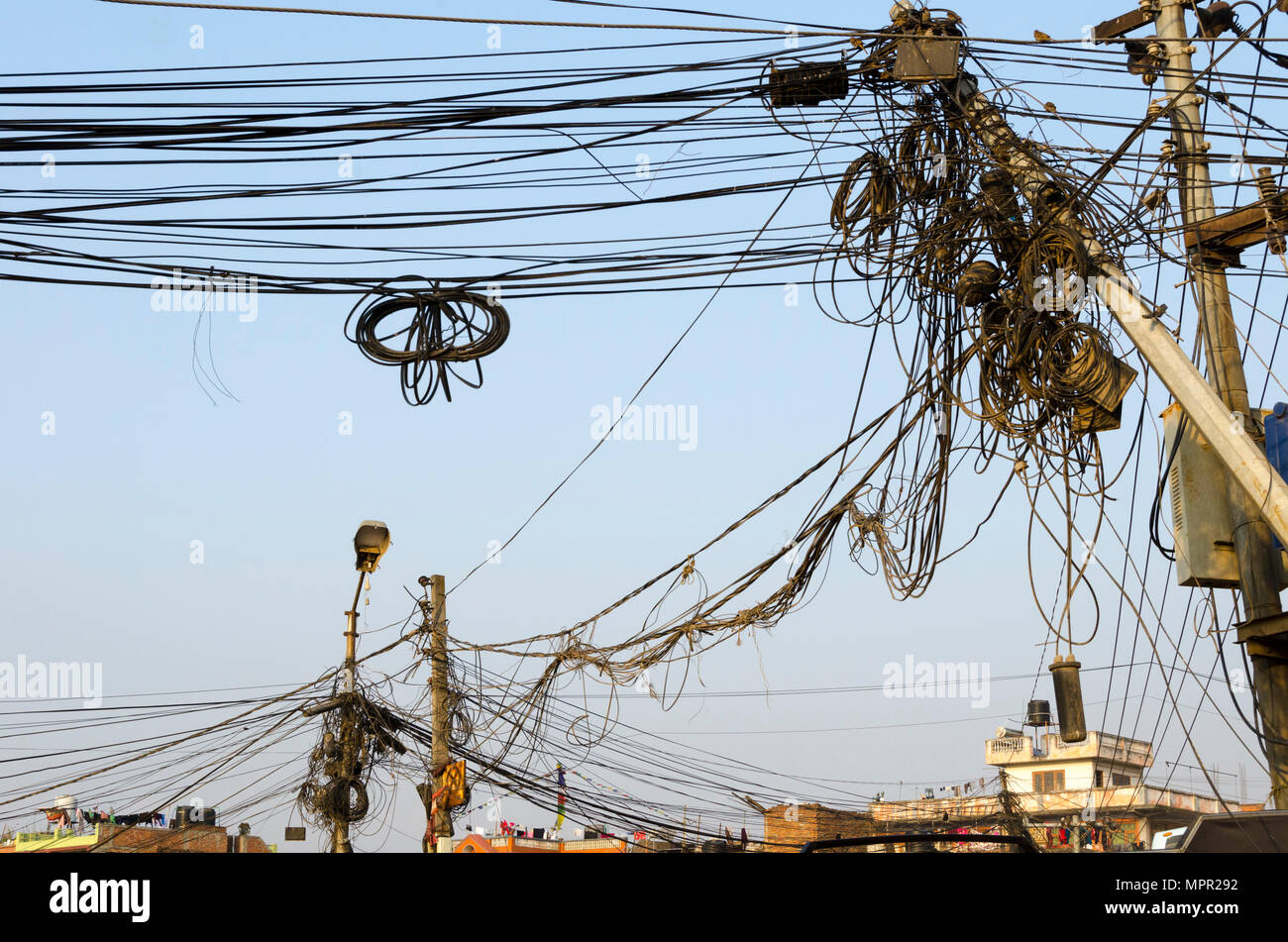 Power poles and wires, Bhaktapur, Kathmandu, Nepal Stock Photo - Alamy