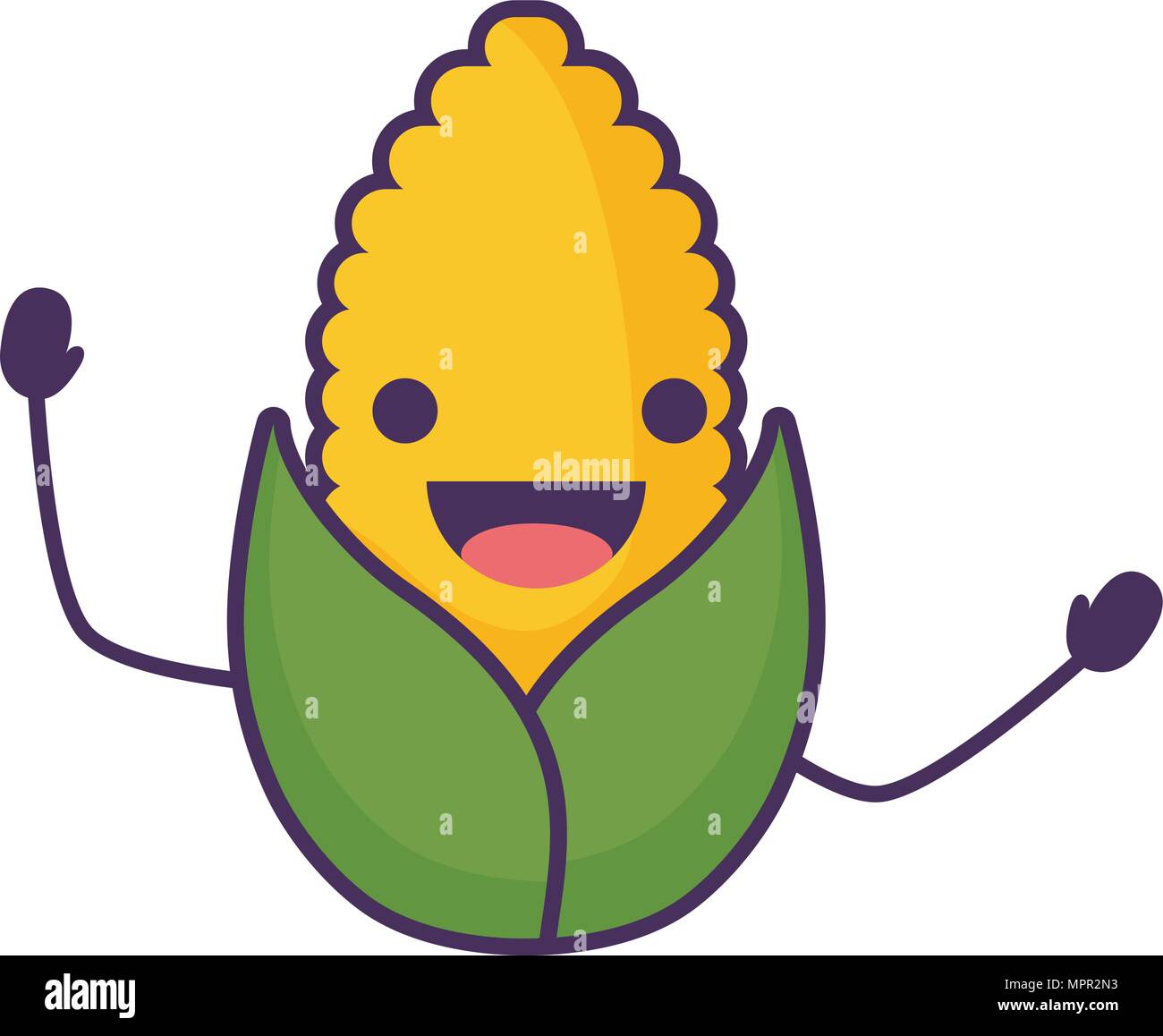 Kawaii happy corn over white background, colorful design. vector ...