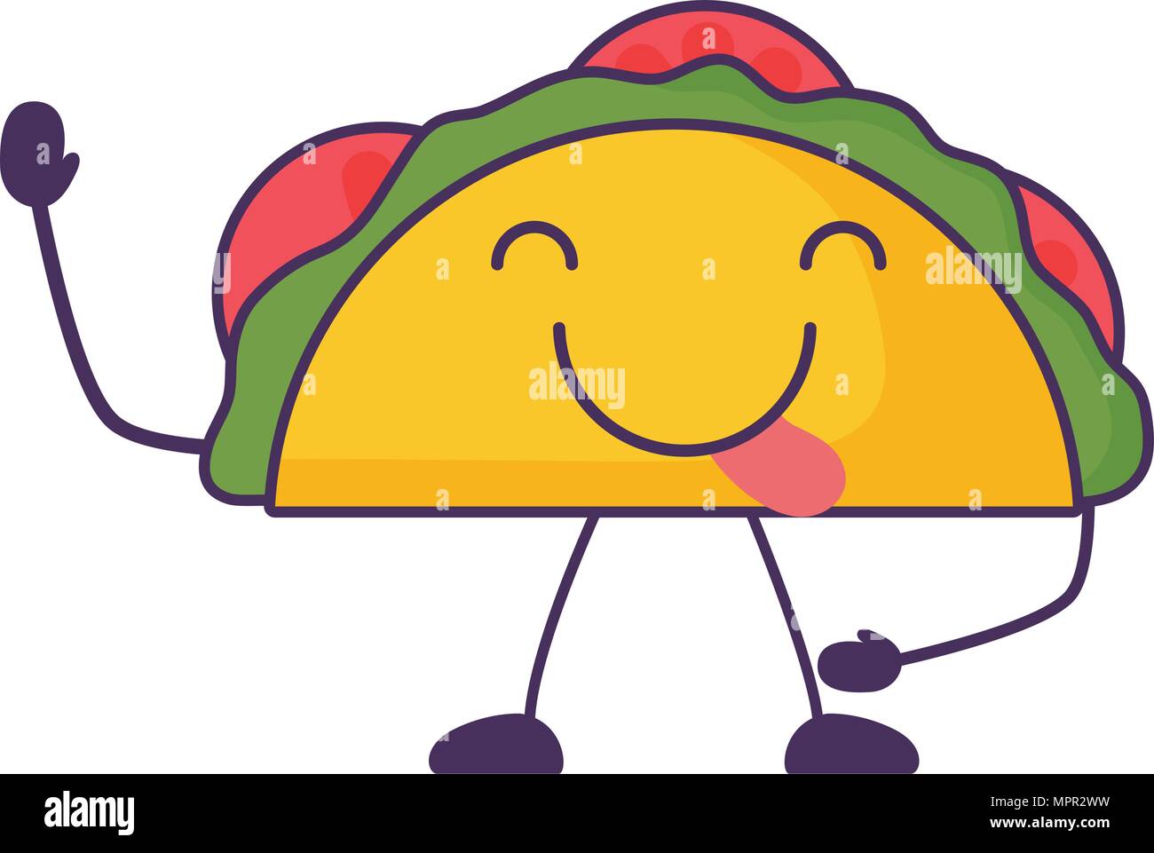 Kawaii happy taco icon over white background, colorful design. vector ...