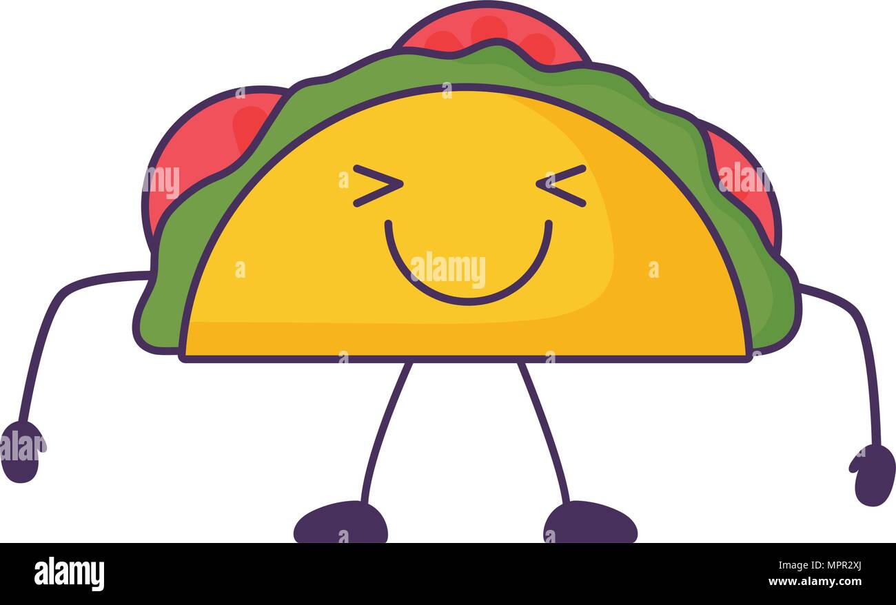 Kawaii happy taco icon over white background, colorful design. vector ...