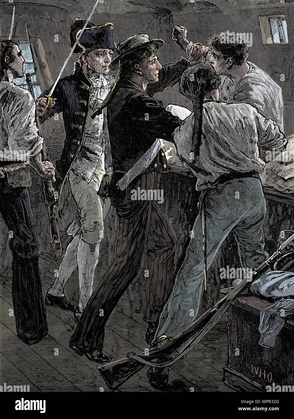 Mutiny of the crew of the 'Bounty', 1789 (late 19th century). Artist ...