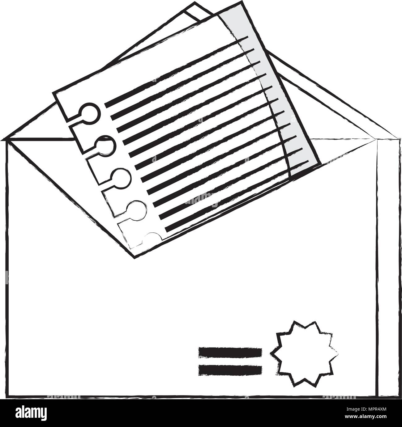 sketch of envelope with a note over white background, vector ...