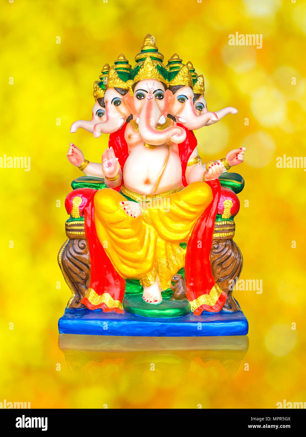 5 heads of Hindu God Ganesha Lord of Success isolate on white ...