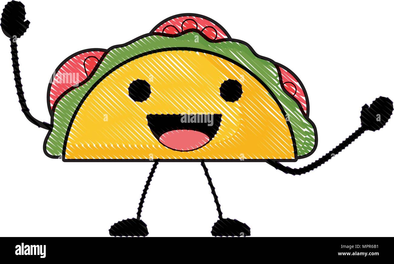 Kawaii happy taco icon over white background, colorful design. vector ...