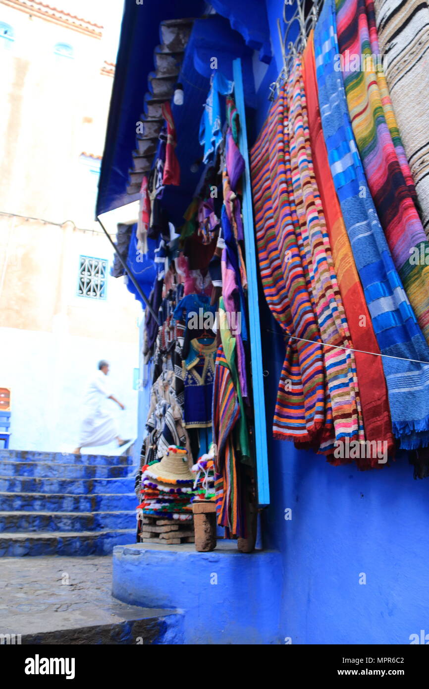 Small handicraft family business on a street in Chefchaouen, Morocco ...