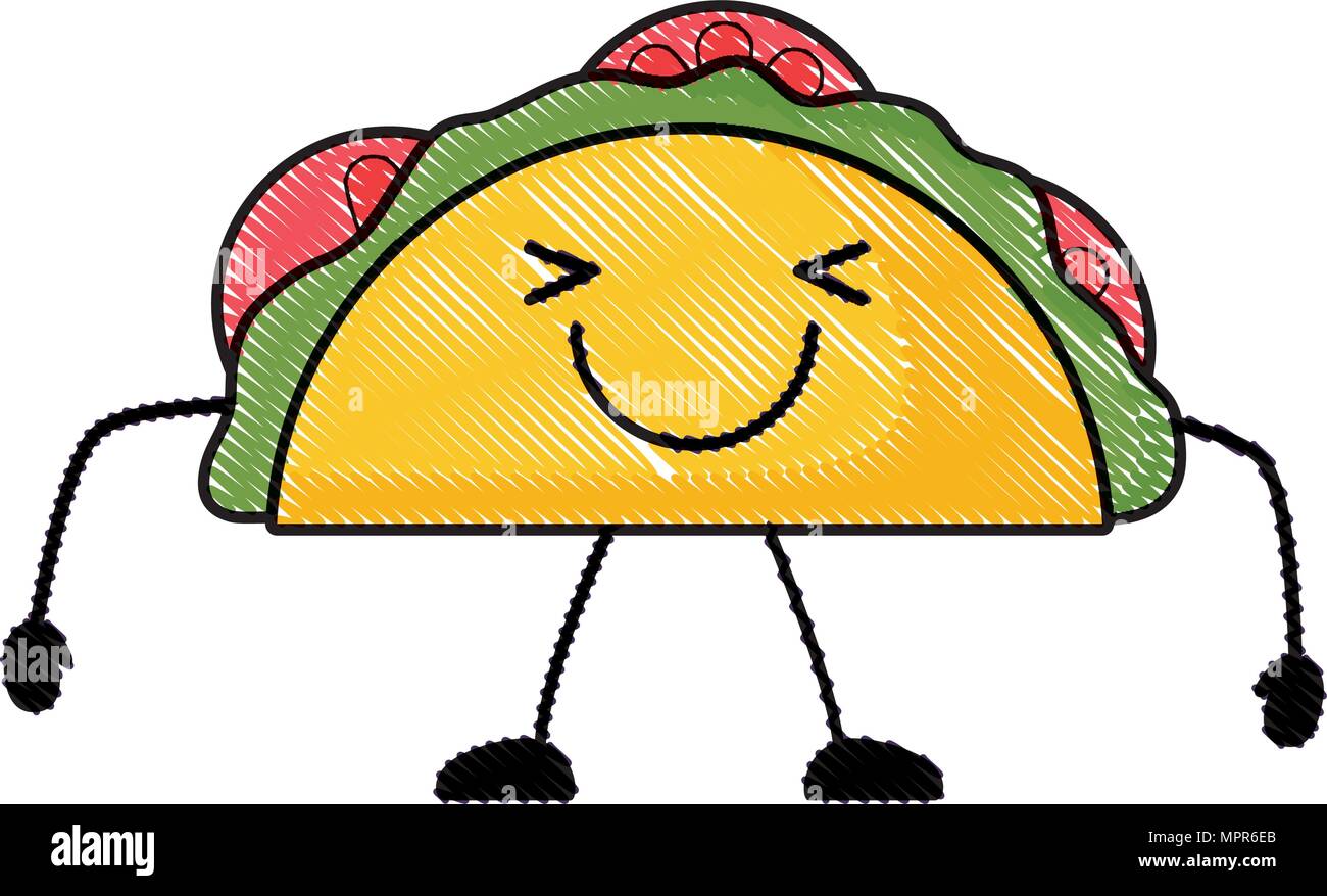 Kawaii happy taco icon over white background, colorful design. vector ...