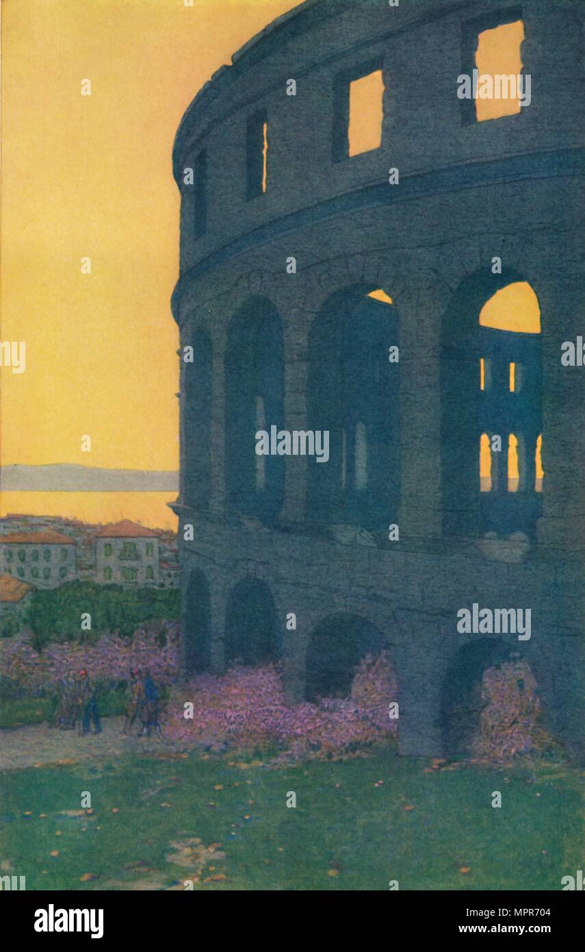 'The Roman Amphitheater at Pola', 1913. Artist: Jules Guerin Stock ...