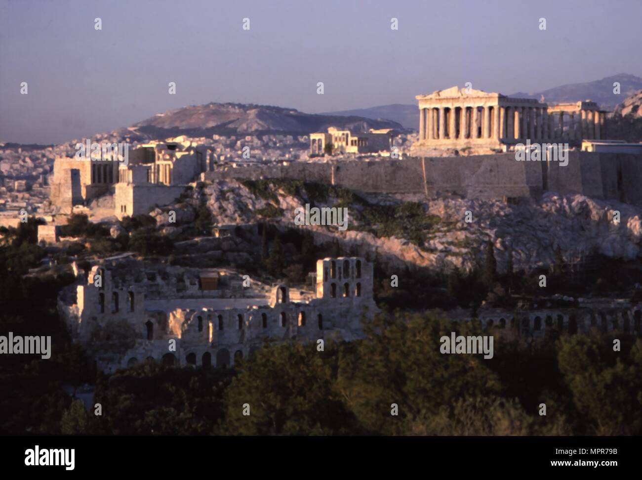 Acropolis and Theatre of Herodes Atticus, Athens from Philopappos Hill ...