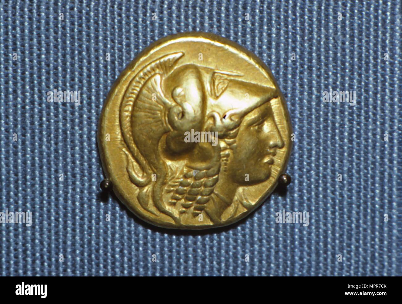 Greek Coin, Head of Athena on a gold stater of Alexander the Great, 336 ...