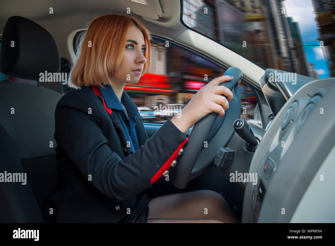 girl driving a car New York. United States Stock Photo - Alamy
