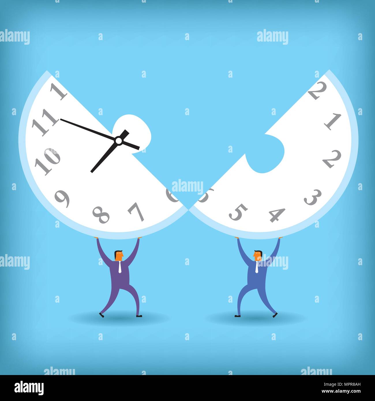 Time count concept design. Two businessmen hold up a clock puzzle Stock ...