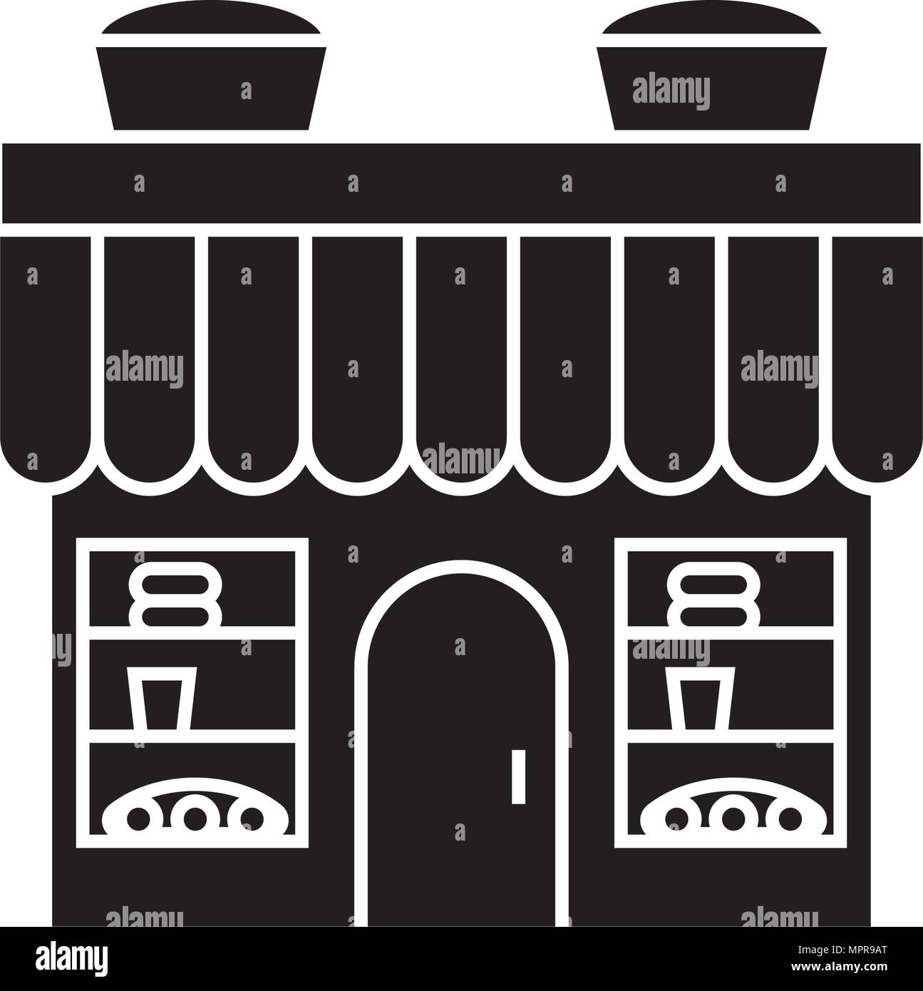 Bakery building black icon, vector illustration. Bakery building ...