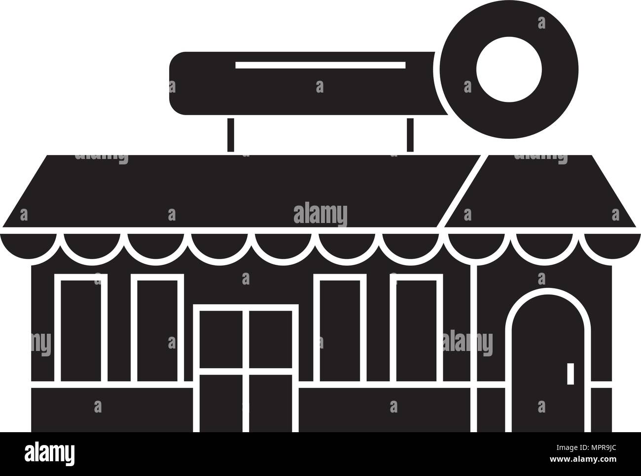 Fast food cafe building black icon, vector illustration. Fast food cafe ...