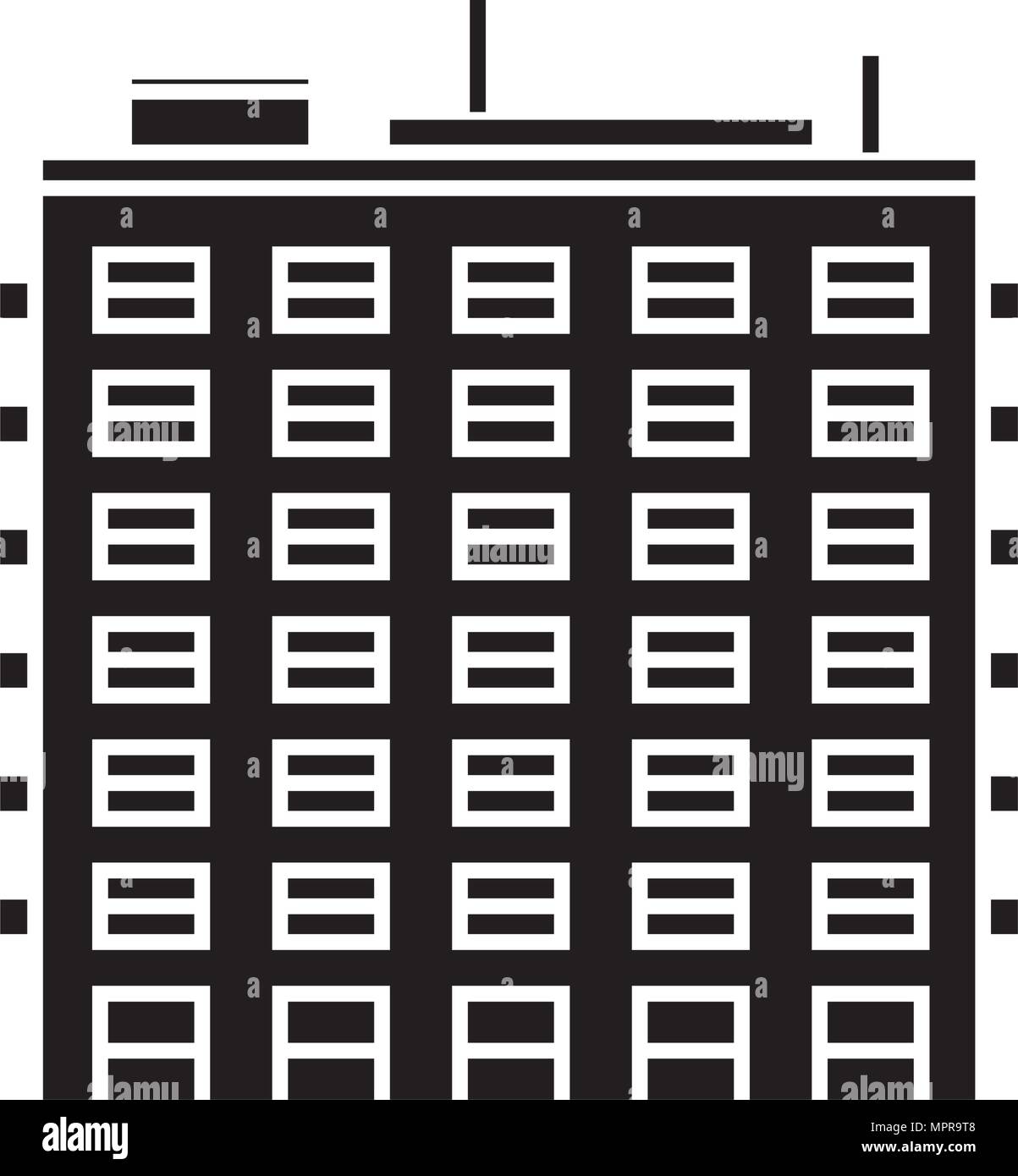 Multi storey building black icon, vector illustration. Multi storey ...
