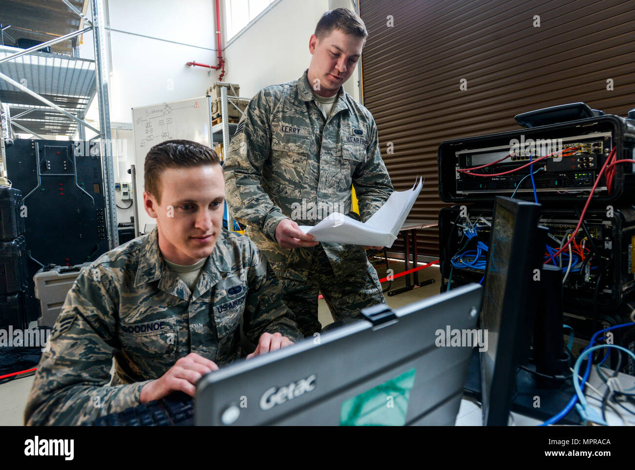 U.S. Air Force Senior Airman Thomas Goodnoe, left, 1st Combat ...