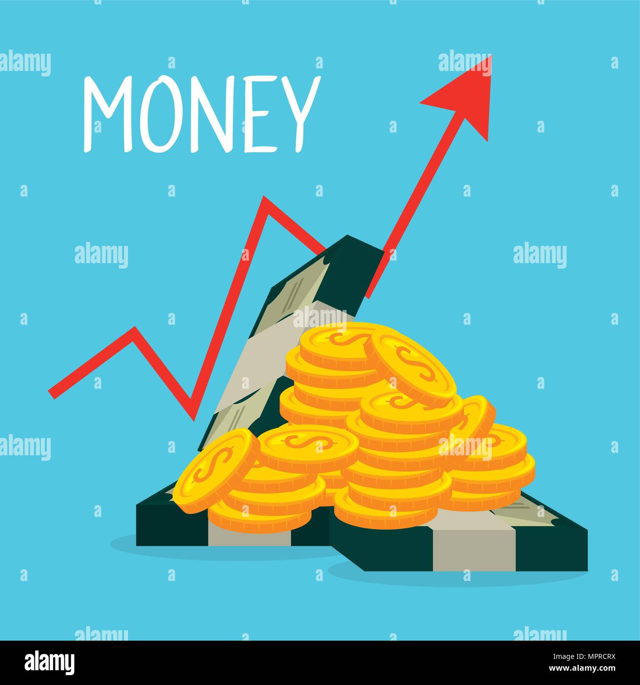 arrow with coins and bills dollars money Stock Vector Image & Art - Alamy