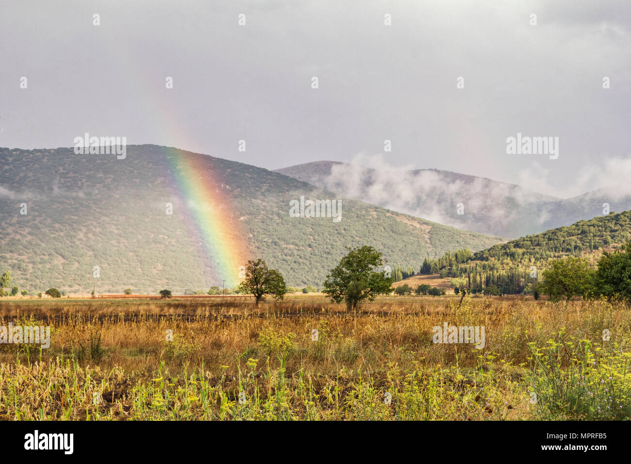 Greece, Peloponnese, Landscape and rainbow Stock Photo - Alamy