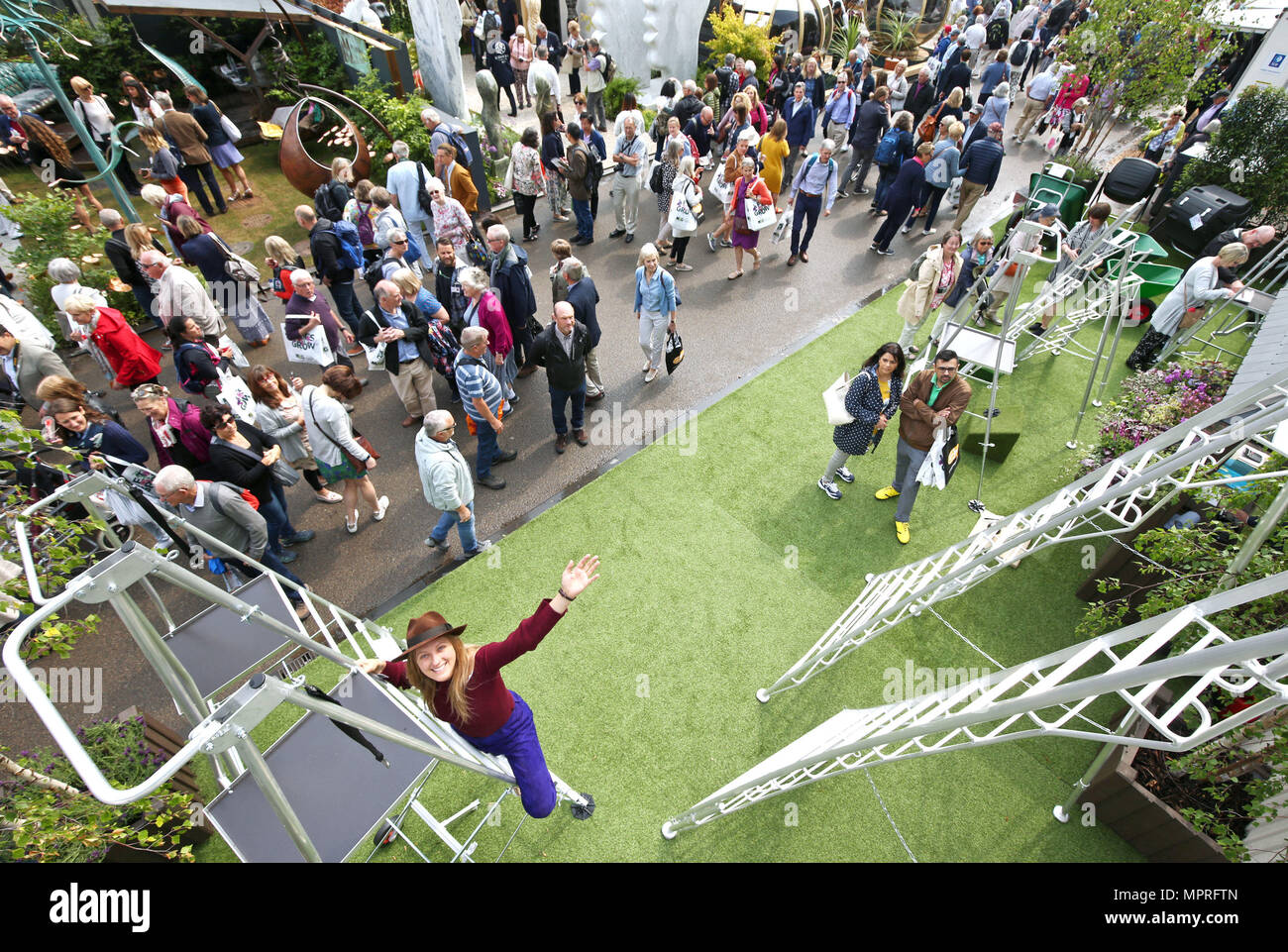 Tallulah Rendall of Henchman ladders testing their product at the RHS ...