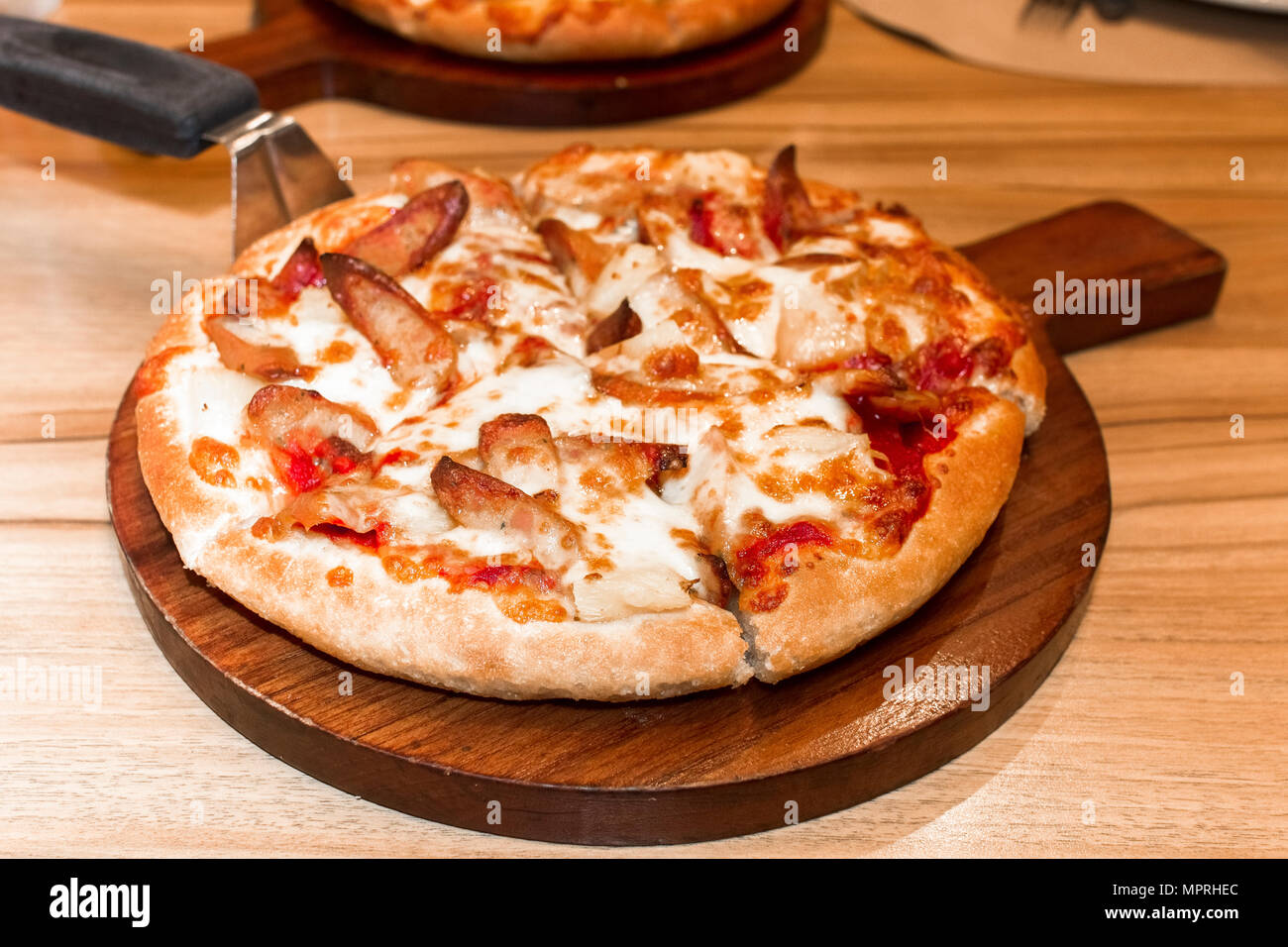 Fast food italian traditional.Hot chicken sausage pizza with cheese ...