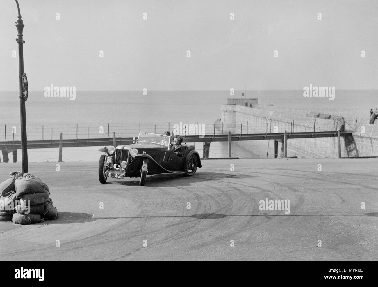 MG TA of FG Cornish competing in the RAC Rally, Madeira Drive, Brighton ...
