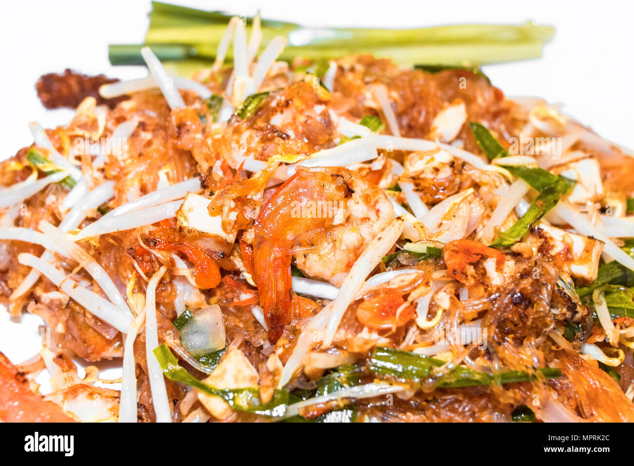 Pad Thai Goong Sod (Fried Rice Sticks with Shrimp).Thai food.Closed up ...