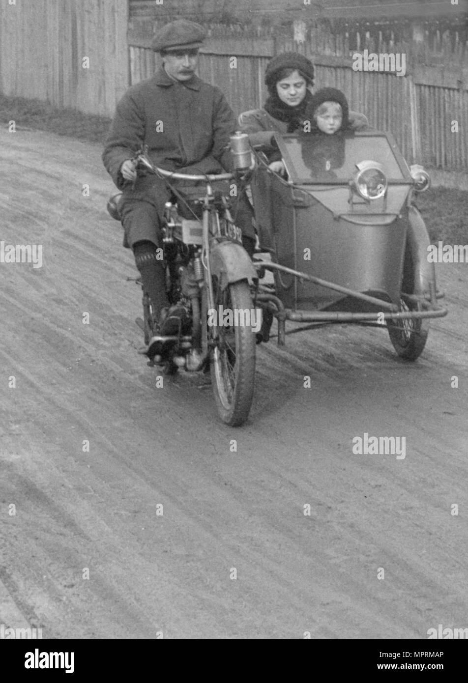 Bill Brunell riding a Clyno motorcycle and sidecar, c1920. Artist: Bill ...