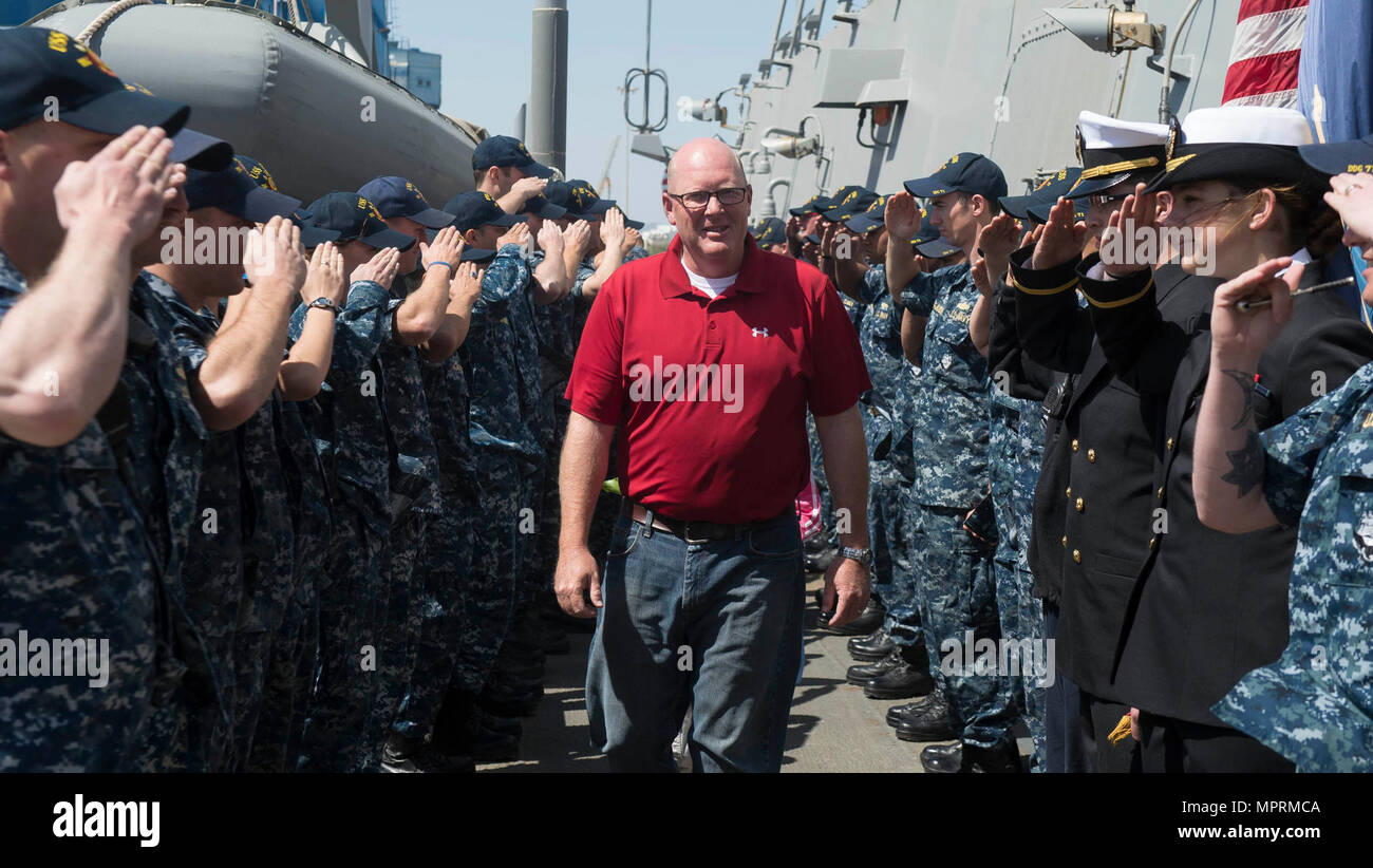 LARNACA, Cyprus (April 11, 2017) Cmdr. Russell Caldwell is saluted ...