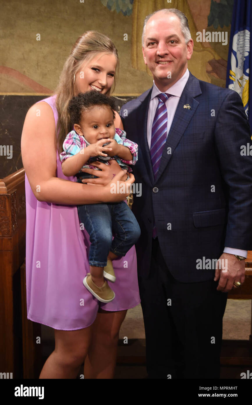 Louisiana Governor John Bel Edwards stands with Mallory Ott, daughter ...