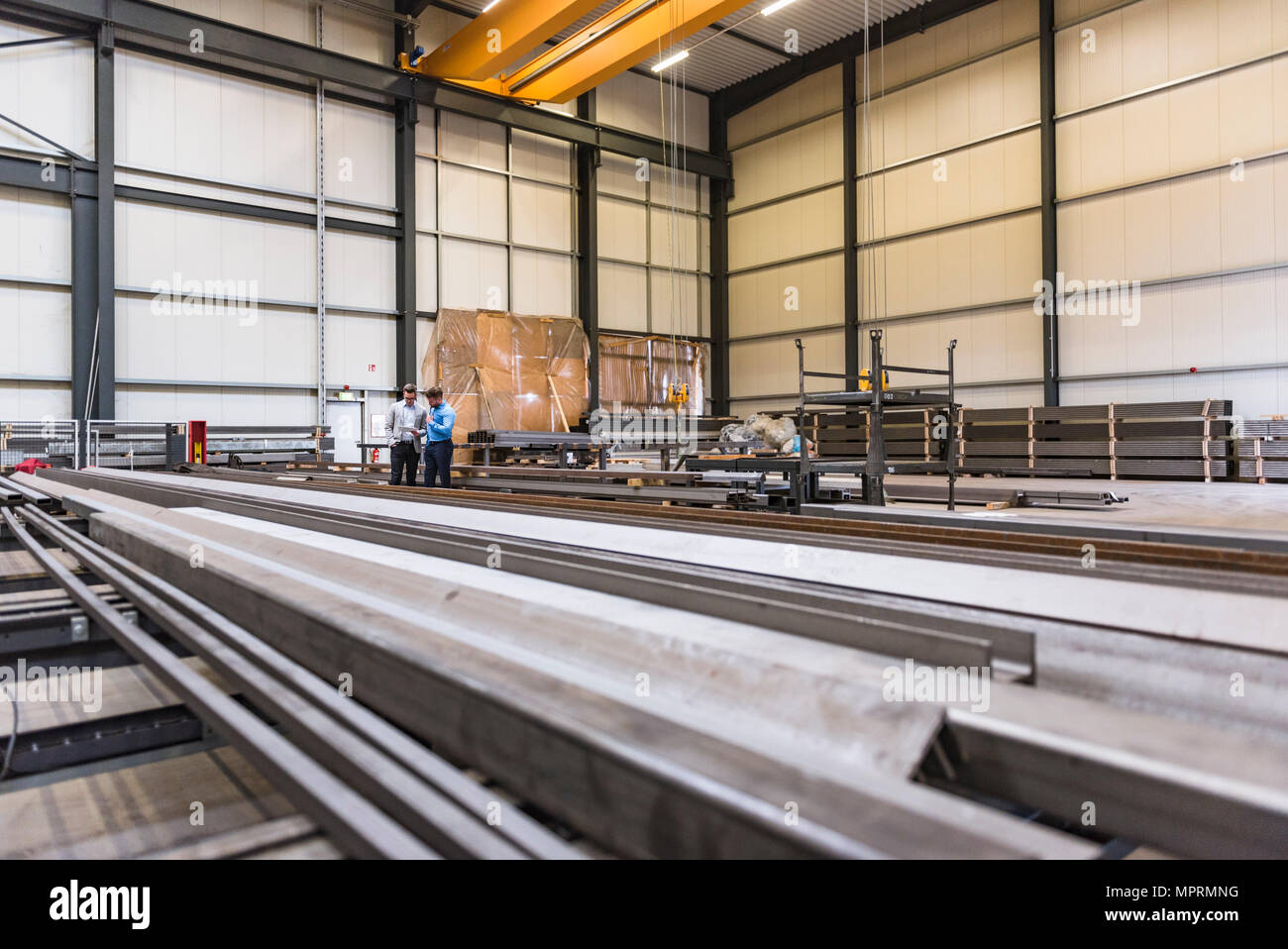 Two businessmen standing on factory shop floor Stock Photo - Alamy