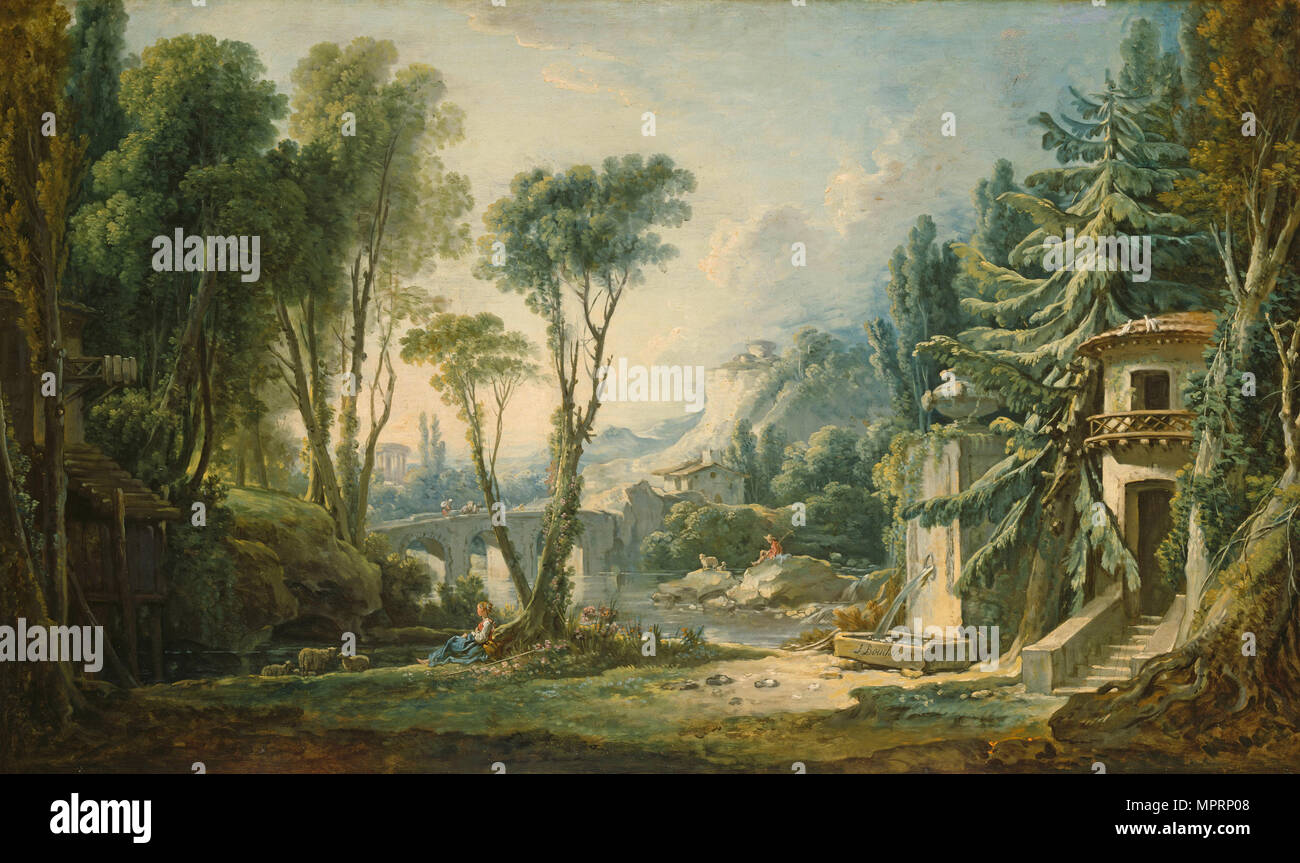 Pastoral River Landscape, 1741 Stock Photo - Alamy