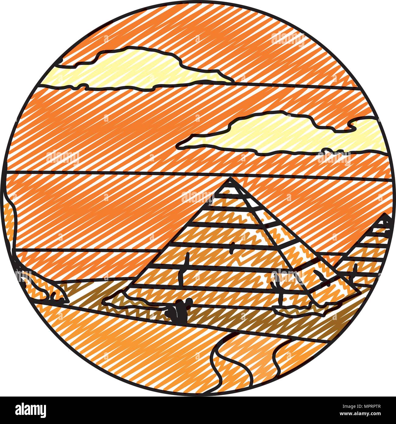 doodle desert egypt pyramid with cactus landscape Stock Vector Image ...