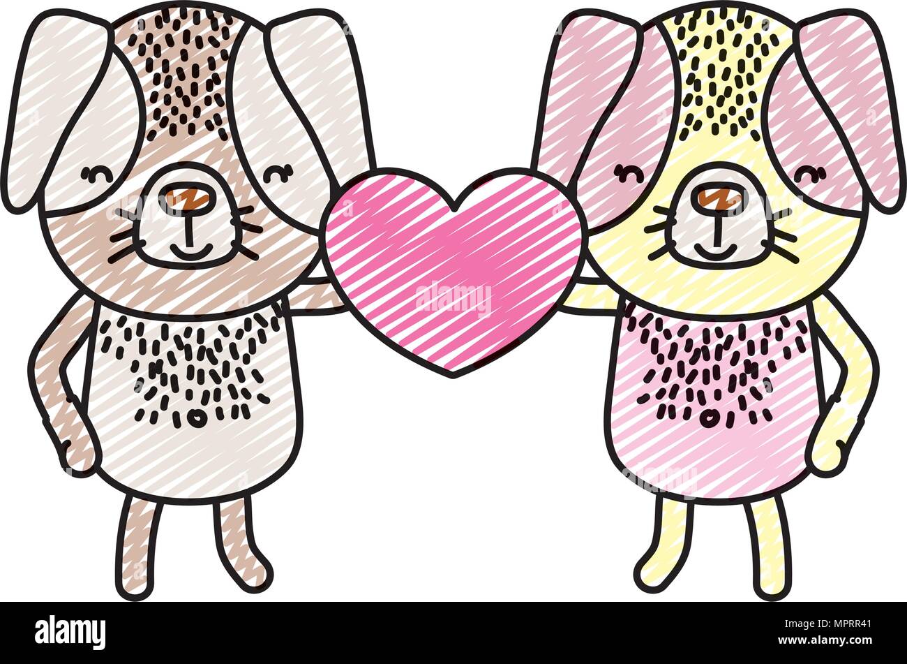 doodle couple dog with cute heart in their hands Stock Vector Image ...