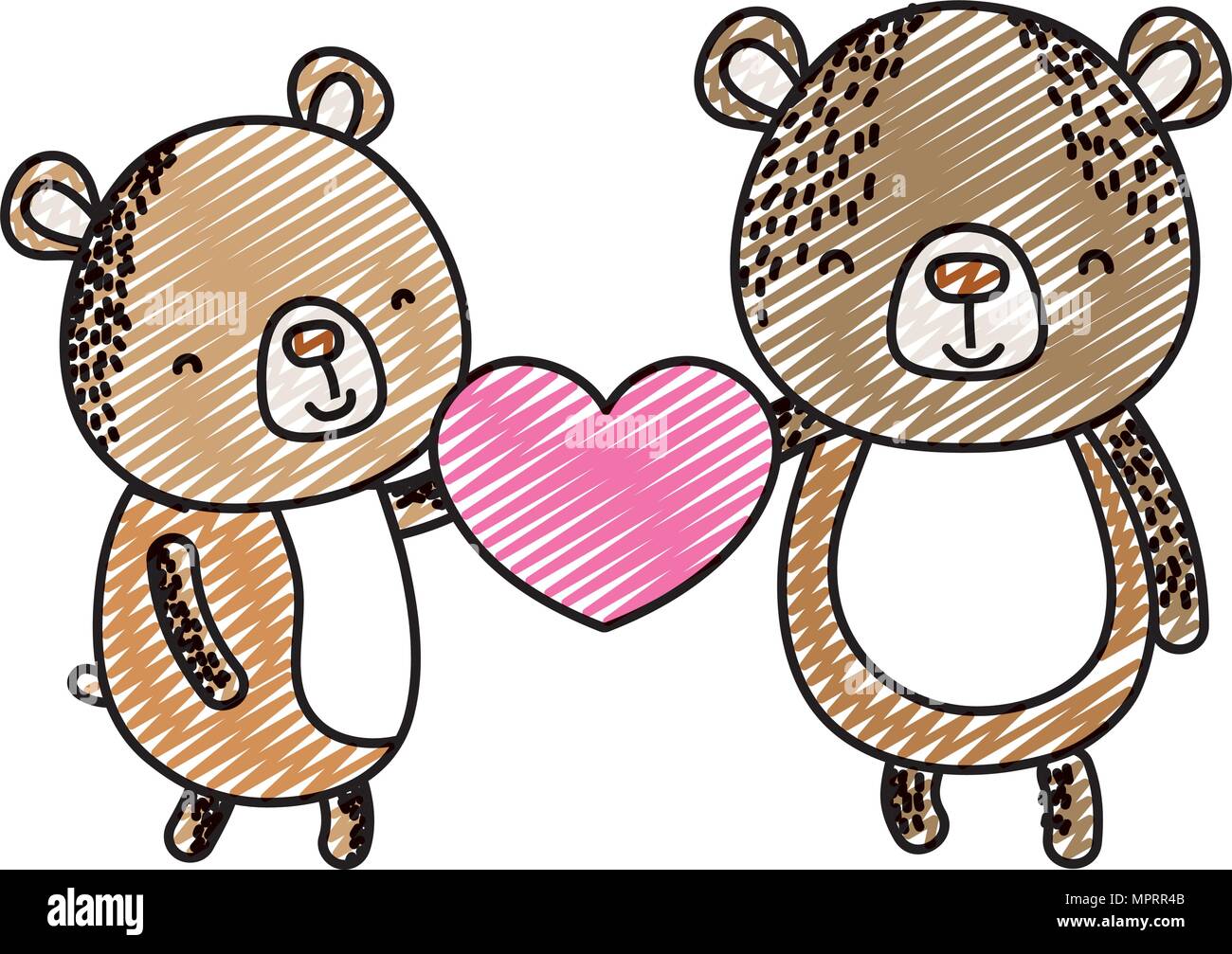 doodle couple bear with cute heart in their hands Stock Vector Image ...